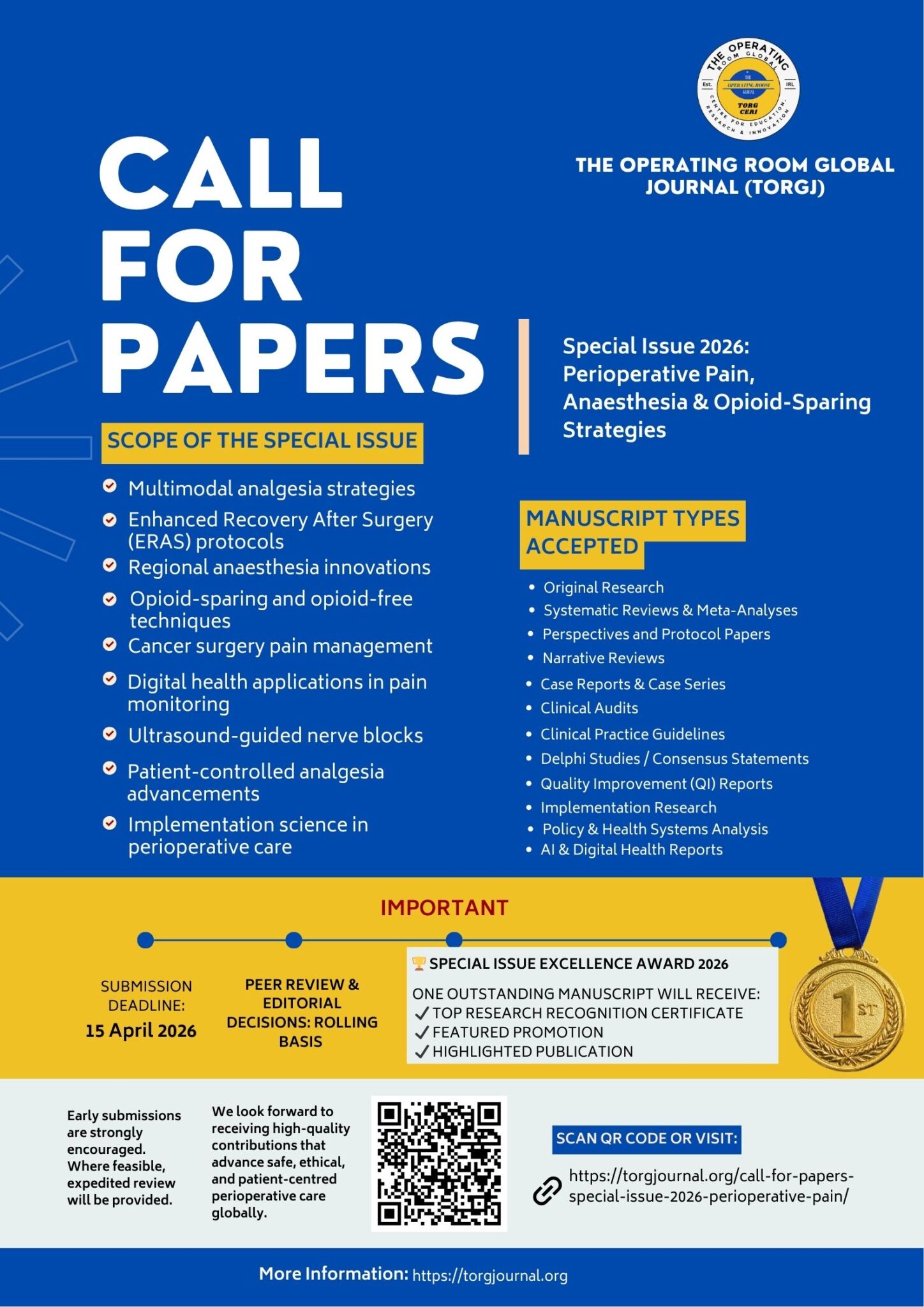 Call for Papers - Special Issue 2026: Perioperative Pain, Anaesthesia ...